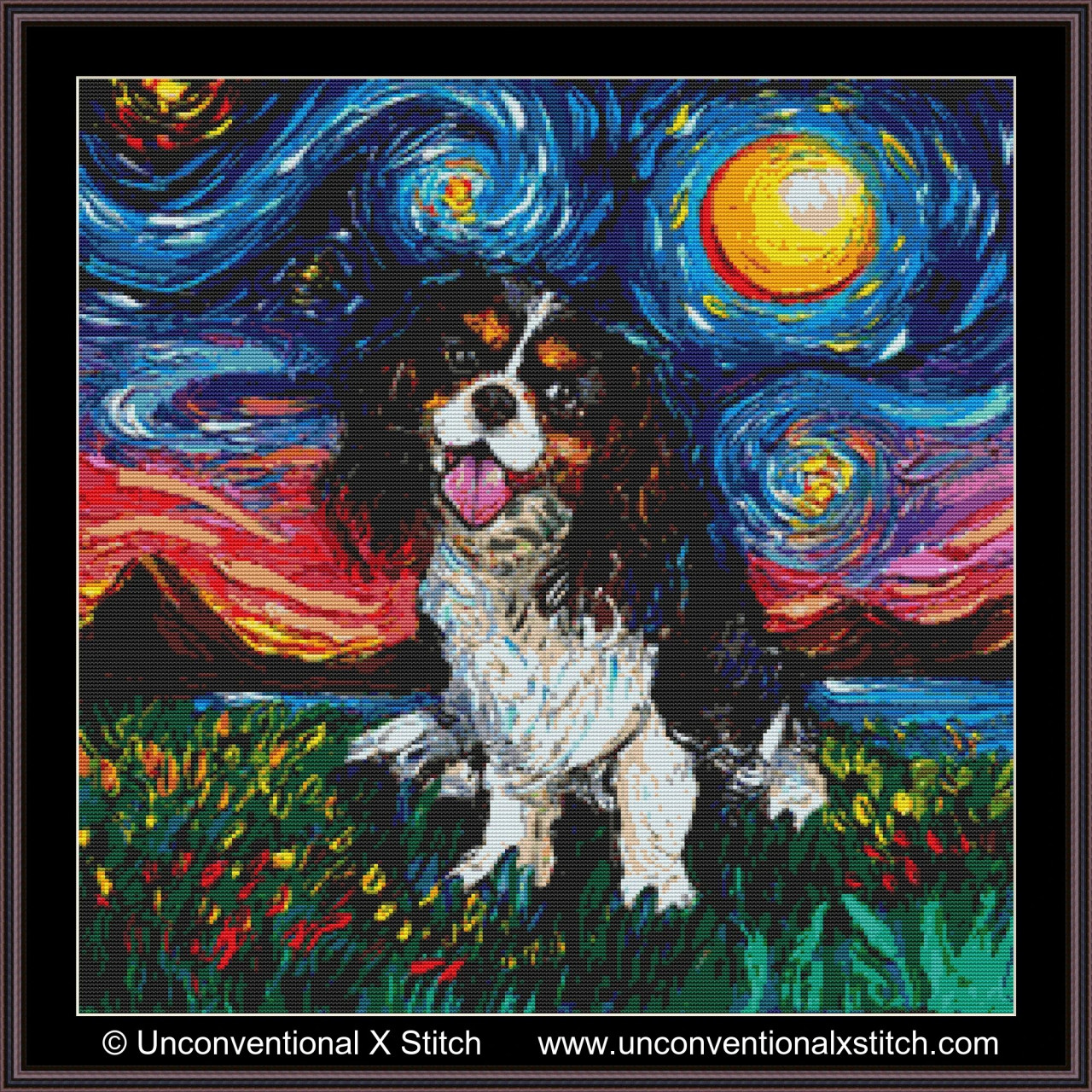 Tri Color Cavalier King Charles Spaniel Night cross stitch pattern ...