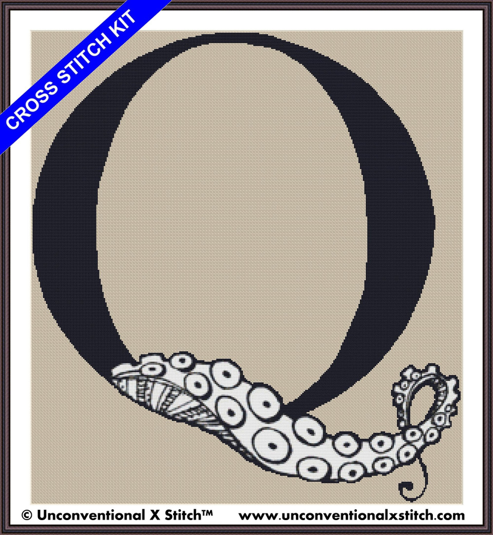 Letter Q - Tentacle Alphabet cross stitch pattern | Unconventional X Stitch