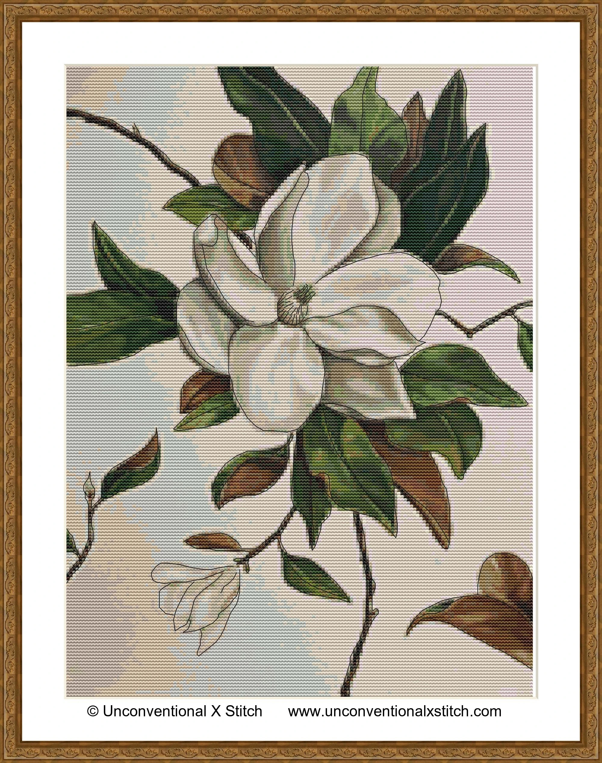 Magnolia cross stitch pattern | Unconventional X Stitch
