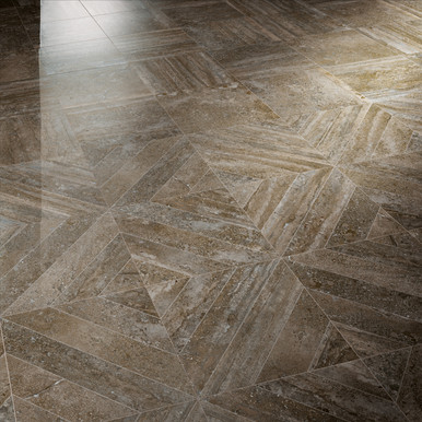 V-Stone Pulpis Cross Polished Porcelain Tile | Brown Chevron Marble Look