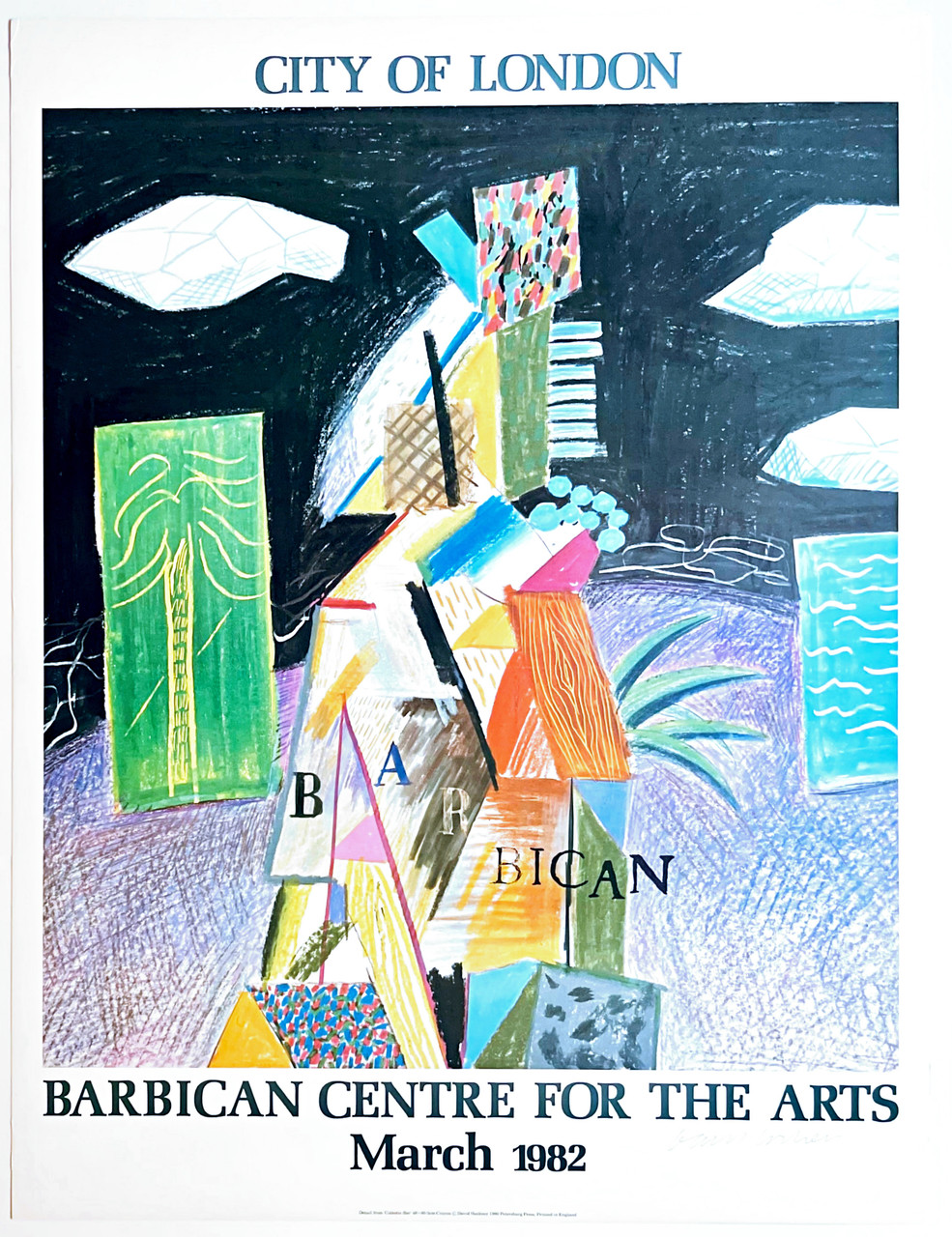 David Hockney, City of London Barbican Center print (HAND SIGNED), 1982