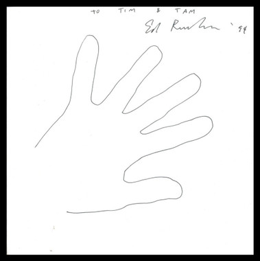 ED RUSCHA Untitled (The Artist's Hand), Original ink drawing dedicated ...