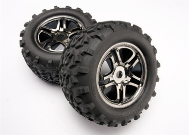 Traxxas Maxx Tires 6.3"/Split Spoke Black Chrome Wheels (assembled ...