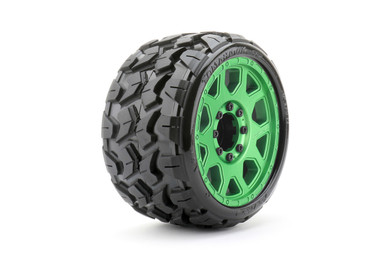 Jetko 1/8 SGT 3.8" EX Tomahawk Tires Mounted on Metal Green Claw Rims ...