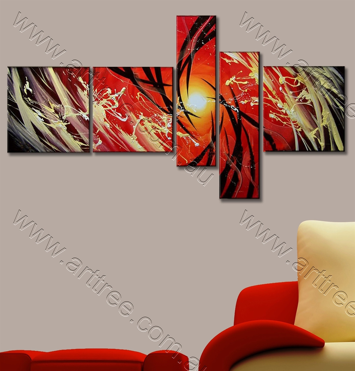Rising Sun Red Base Canvas Artwork Split Paintings | arttree.com.au