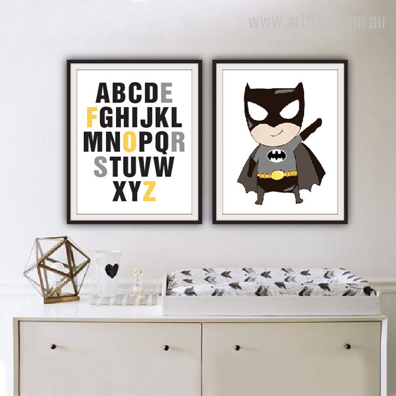 Superhero Batman, Alphabets Framed 2 Piece Canvas - arttree.com.au