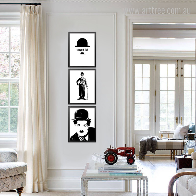 Legend Charlie Chaplin Set Of 3 Piece Framed Wall Art Canvas Prints ...