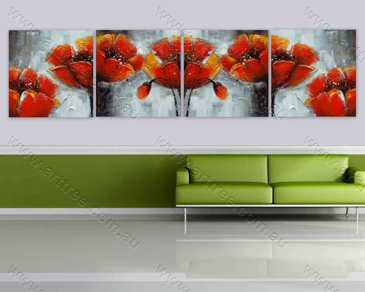 Orange-Yellow Mallow Multicolor Shade 4 Piece Paintings | arttree.com.au