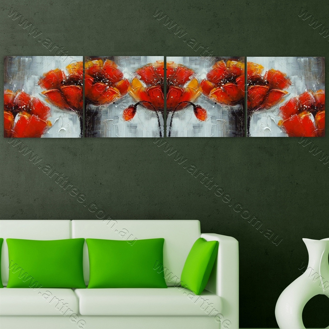 Orange-Yellow Mallow Multicolor Shade 4 Piece Paintings | arttree.com.au
