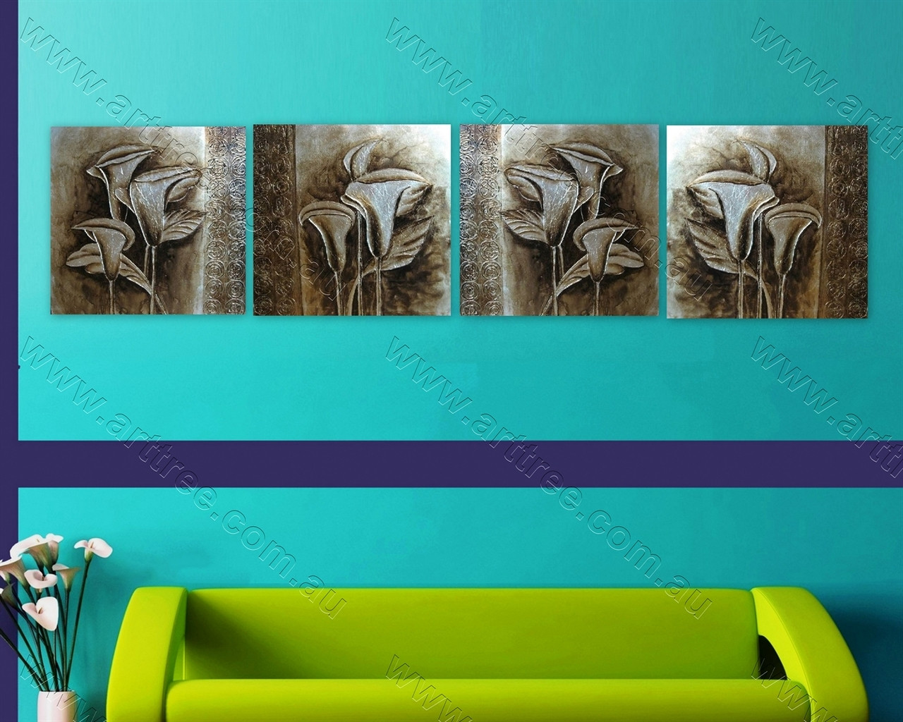Grey Arum Lily Floral Split Grey Shade 4 Piece Paintings | arttree.com.au