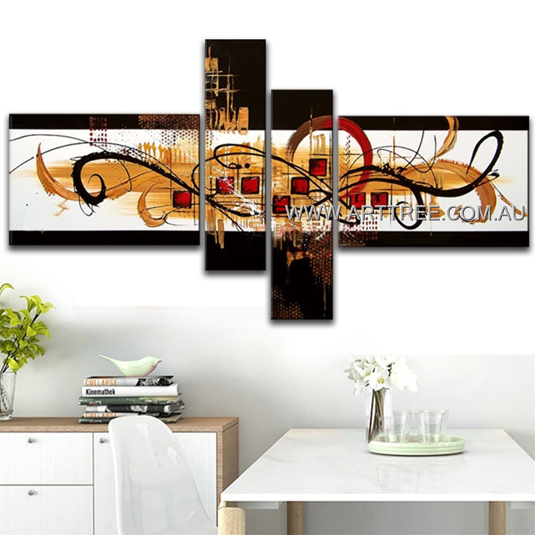 Streaks & Red Box Canvas Artwork 4 Piece Paintings | arttree.com.au