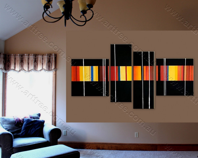 Colorful Lines on Black Base Canvas Artwork 4 Piece Paintings | arttree ...