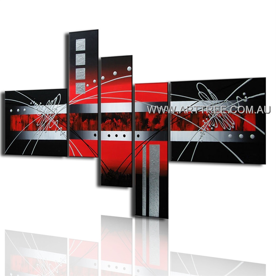 Dark Grey Red Rectangle Canvas Artwork 5 Piece Abstract Painting ...
