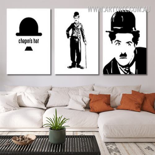 Legend Charlie Chaplin Set Of 3 Piece Framed Wall Art Canvas Prints ...