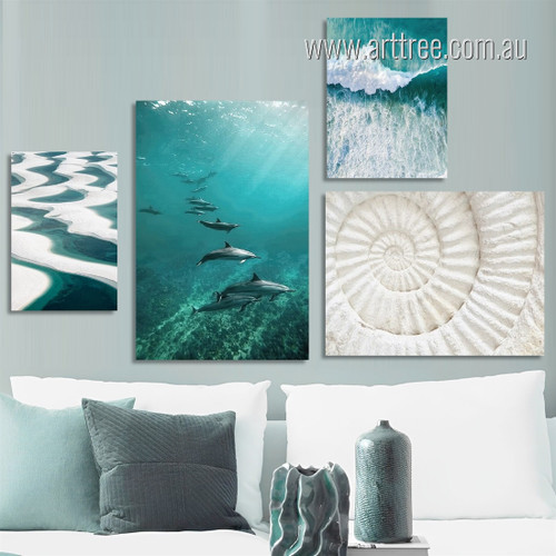 Ocean Dolphins Waves Stretched Prints - arttree.com.au