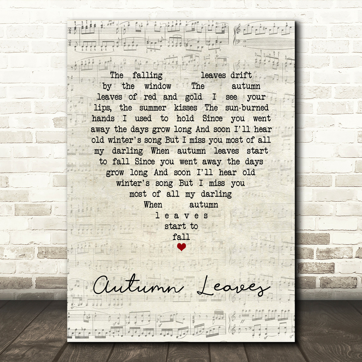 Nat King Cole Autumn Leaves Script Heart Song Lyric Art Print ...