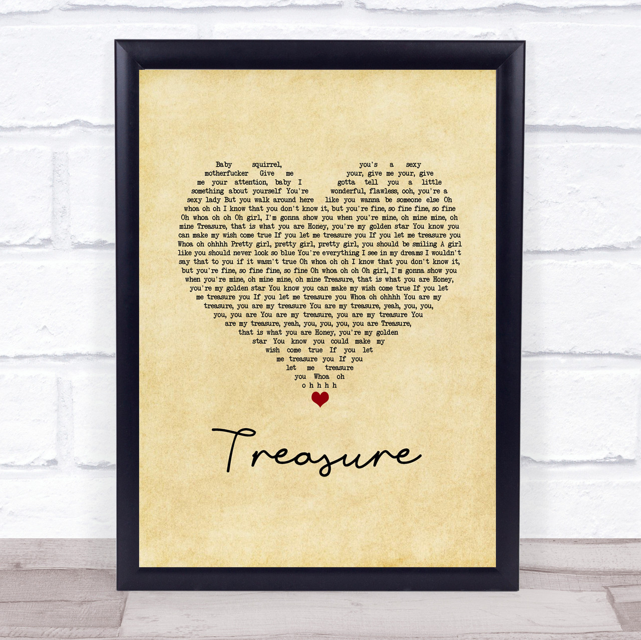 Bruno Mars Treasure Vintage Heart Song Lyric Print - Song Lyric Prints