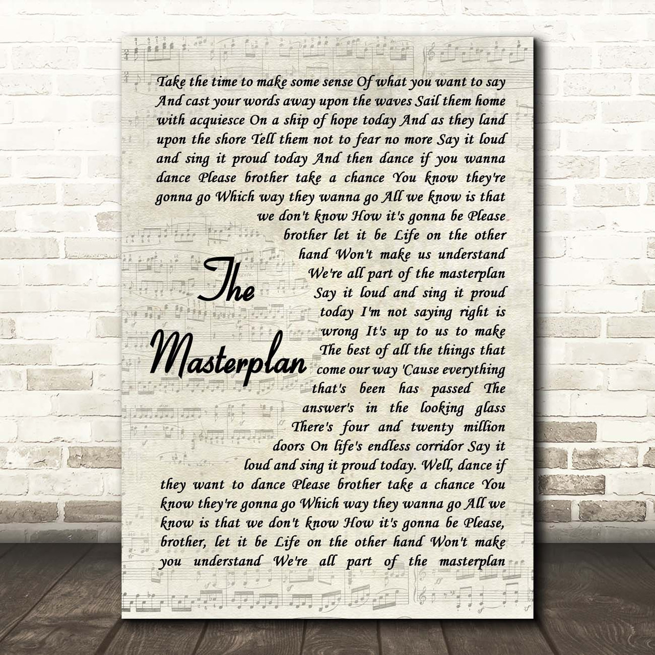 Oasis The Masterplan Vintage Script Song Lyric Print - Song Lyric Prints