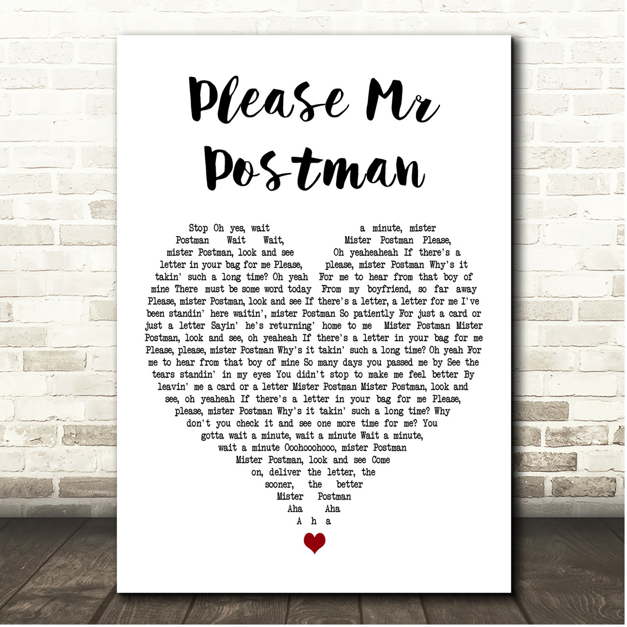 Carpenters Please Mr. Postman White Heart Song Lyric Print - Song Lyric ...