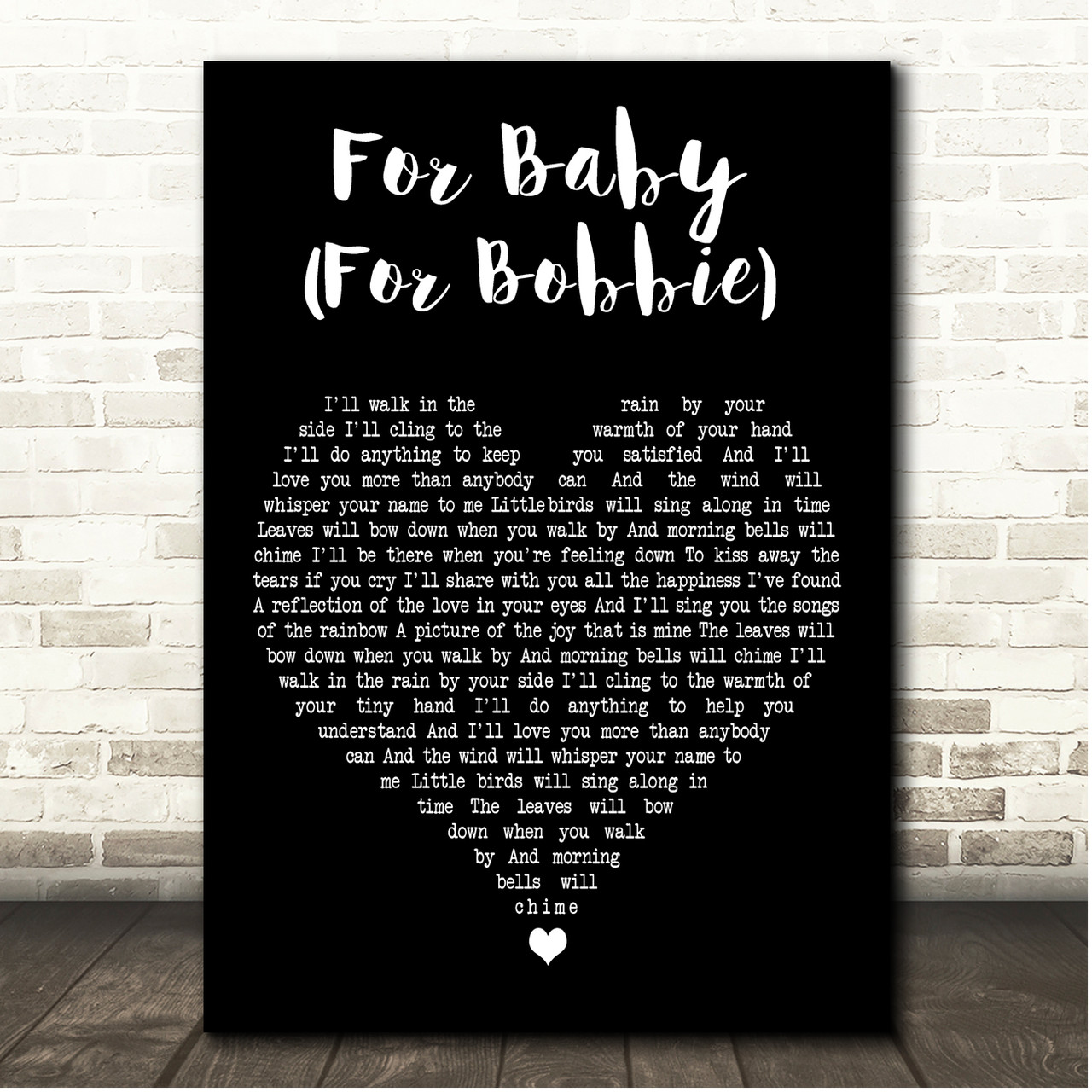 John Denver For Baby For Bobbie Black Heart Song Lyric Print