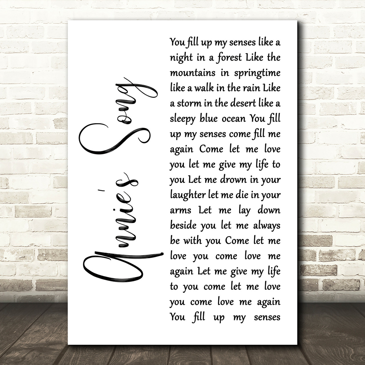 John Denver Annies Song White Script Song Lyric Print 3991