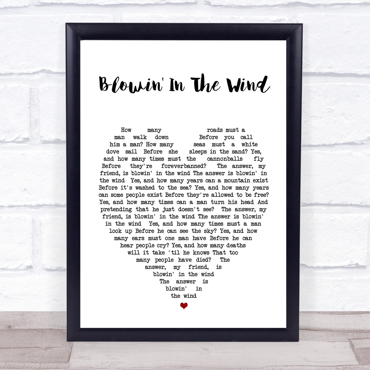 Blowin' In The Wind Bob Dylan Heart Quote Song Lyric Print - Song Lyric ...