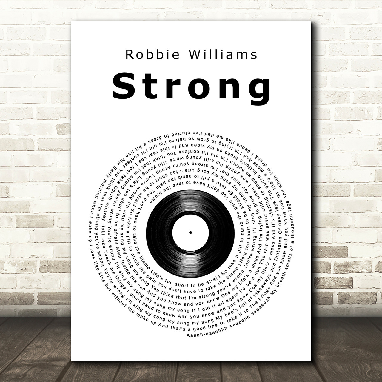 Robbie Williams Strong Vinyl Record Song Lyric Art Print - Song Lyric ...