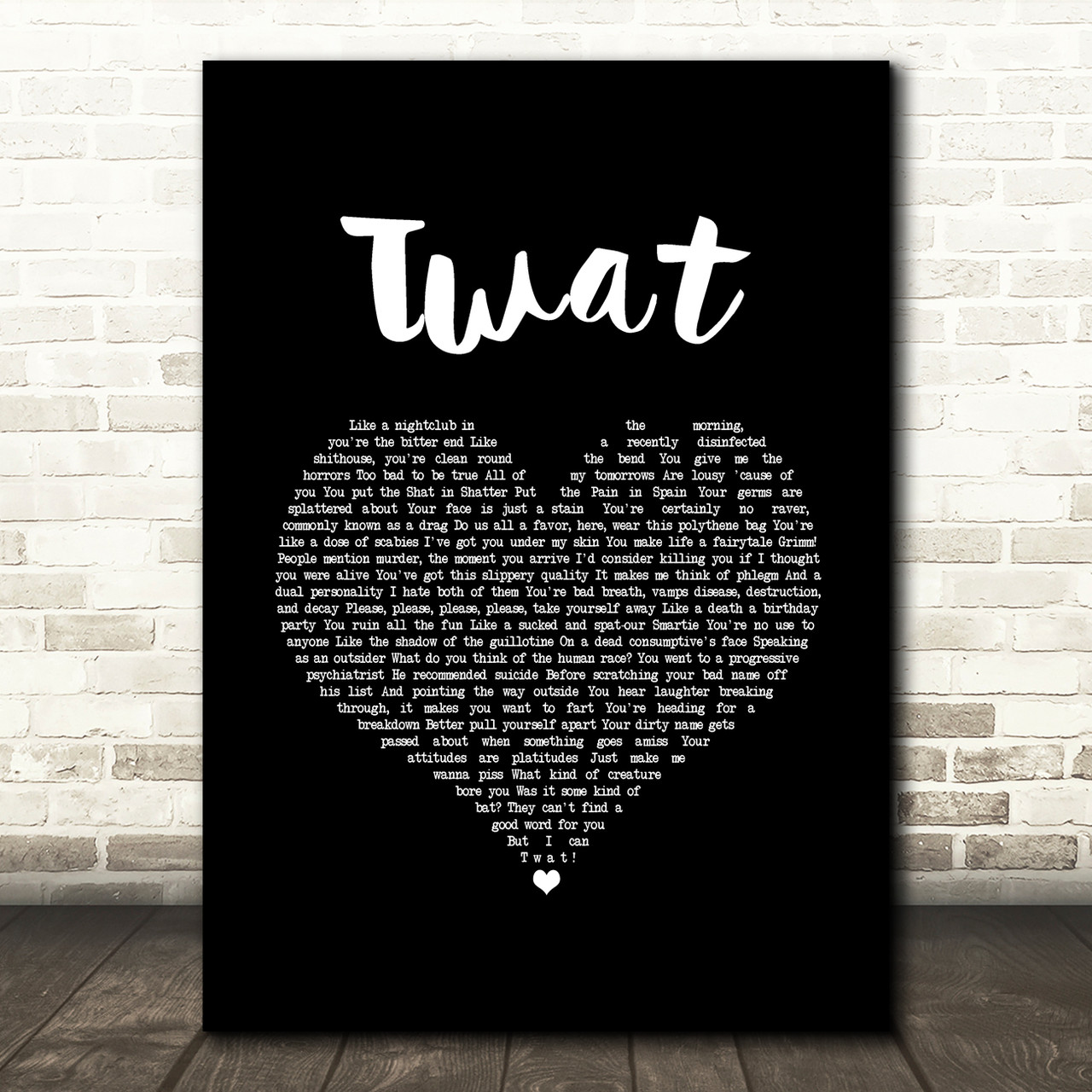 John Cooper Clarke Twat Black Heart Song Lyric Art Print - Song Lyric ...