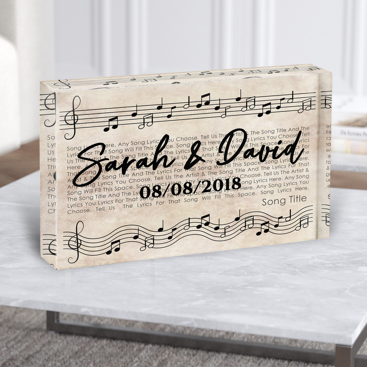 Vintage Landscape Music Notes Script Any Song Lyric Acrylic Block ...