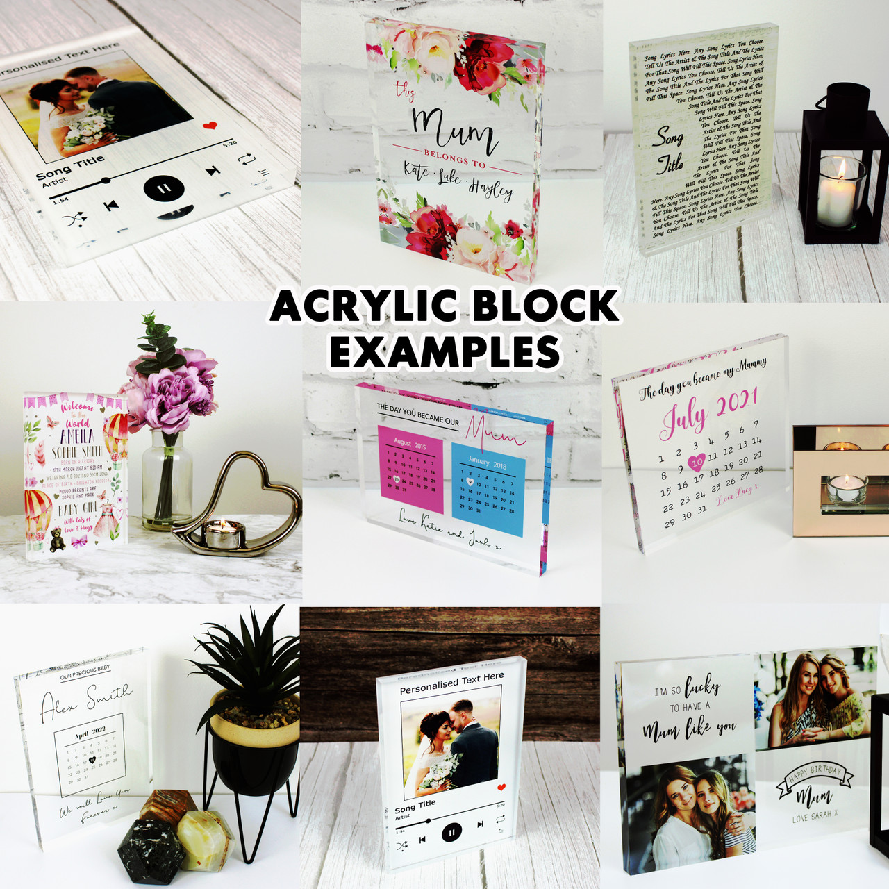 Grey Rustic Script Any Song Lyric Acrylic Block - Song Lyric Prints