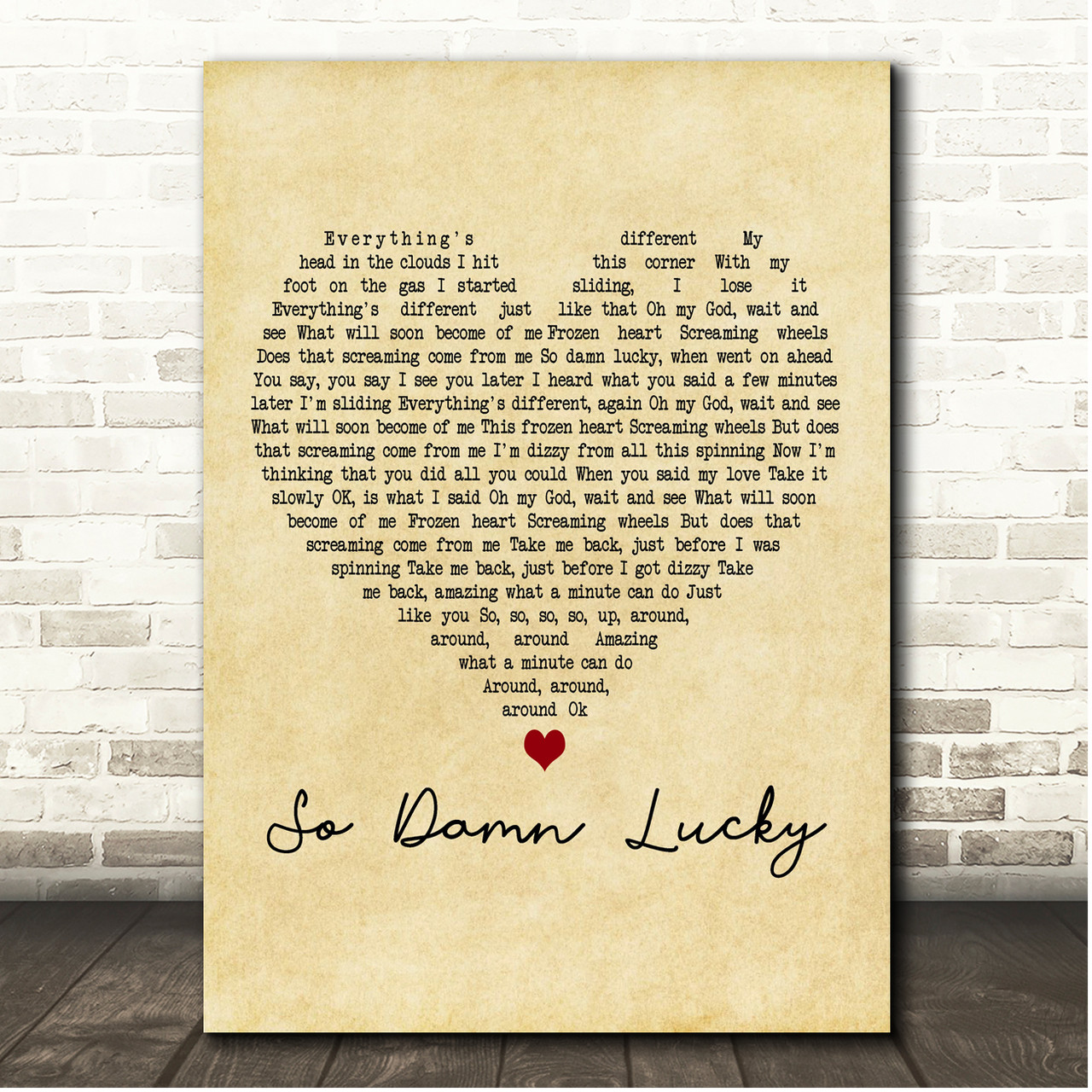 Dave Matthews band So Damn Lucky Vintage Heart Song Lyric Print - Song ...