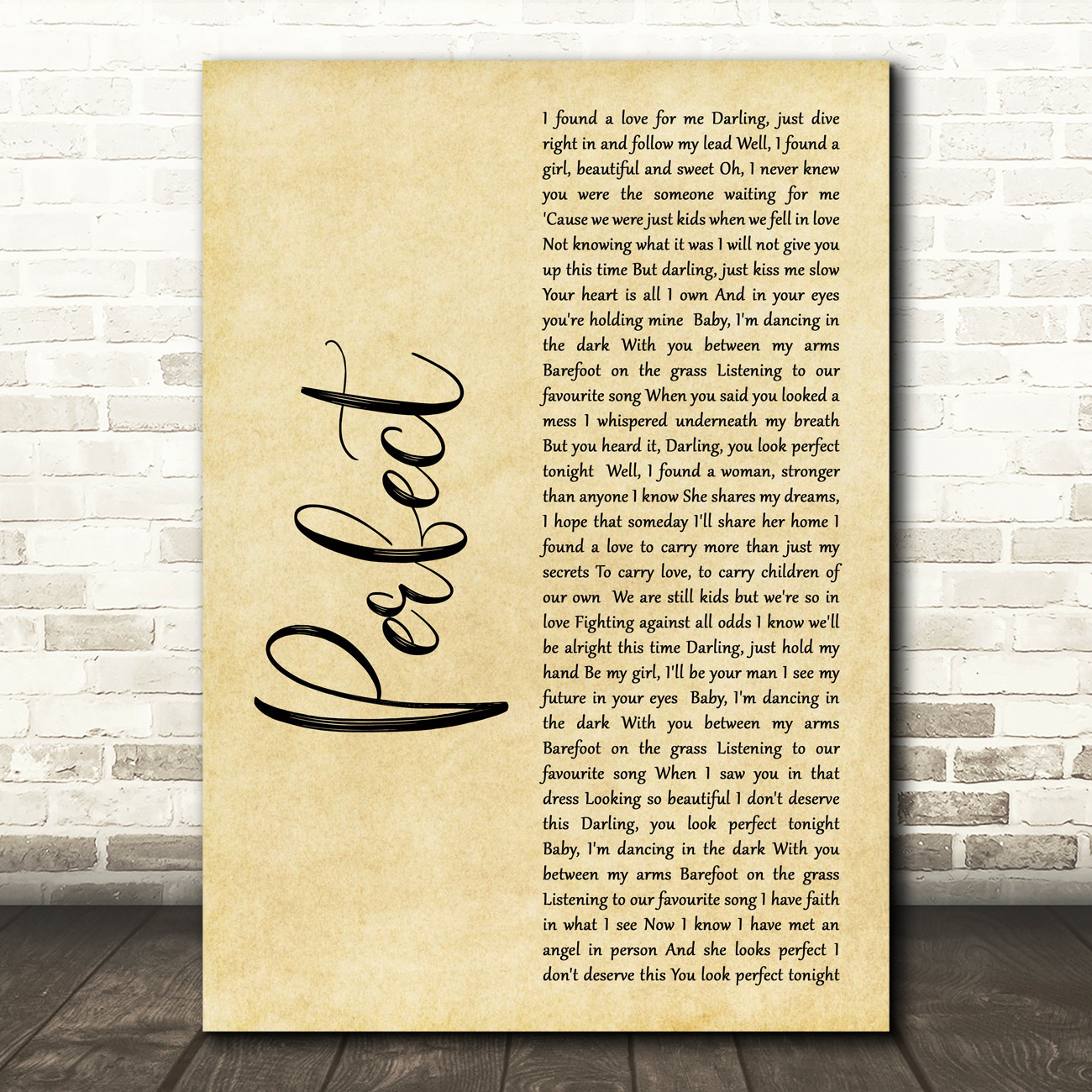 Perfect Ed Sheeran Script Heart Quote Song Lyric Print ...