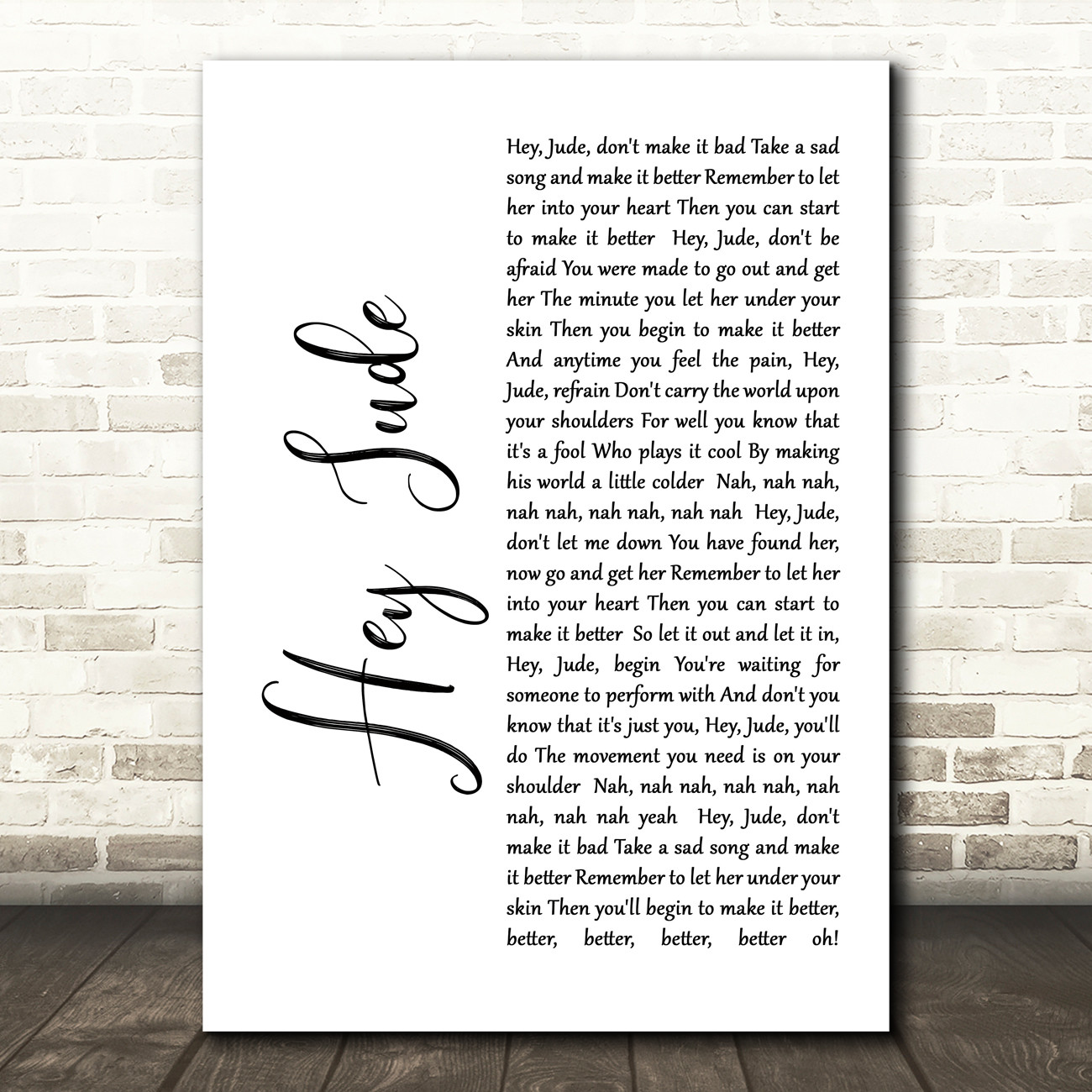 The Beatles Hey Jude Rustic Script Song Lyric Quote Print ...
