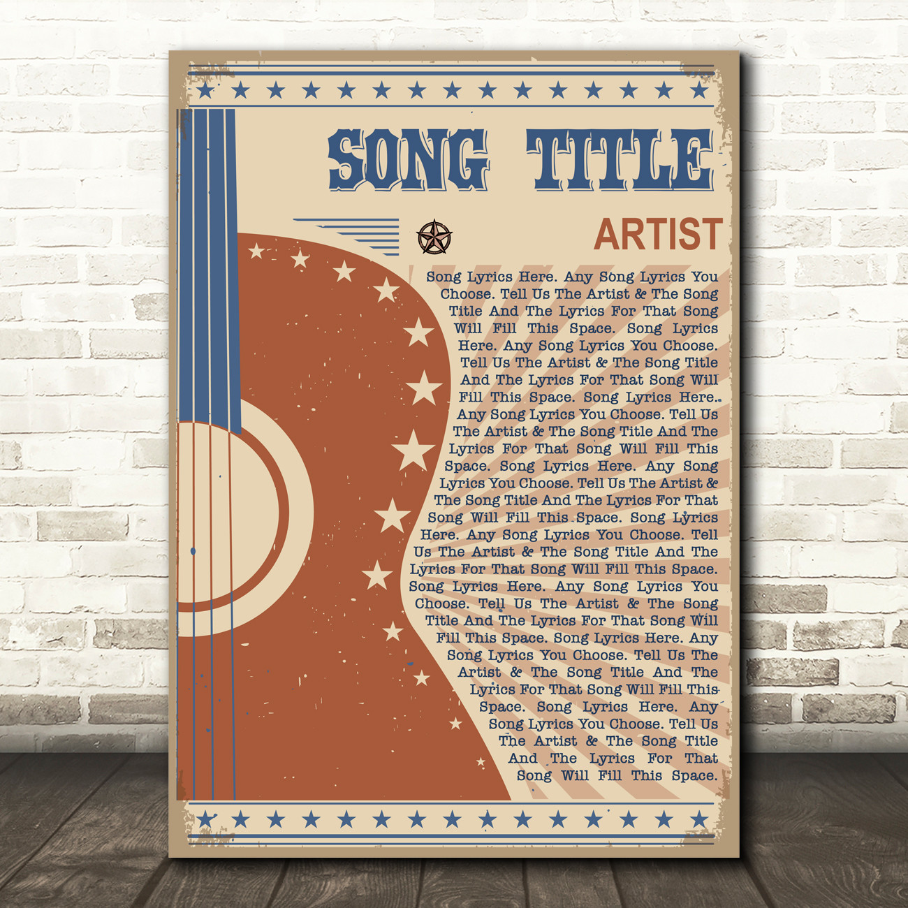 Country Western Festival Guitar Any Song Lyric Personalised Music Wall ...