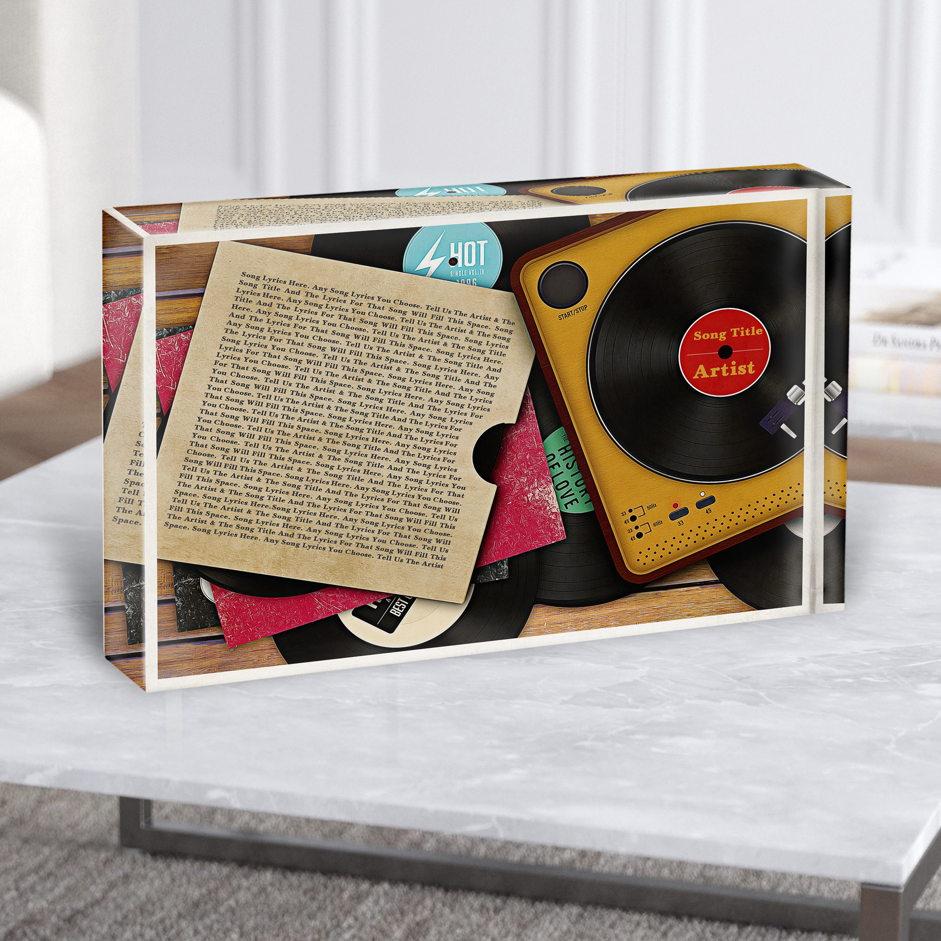 Vinyl Record Any Song Lyric Acrylic Block - SongLyricPrints.co.uk