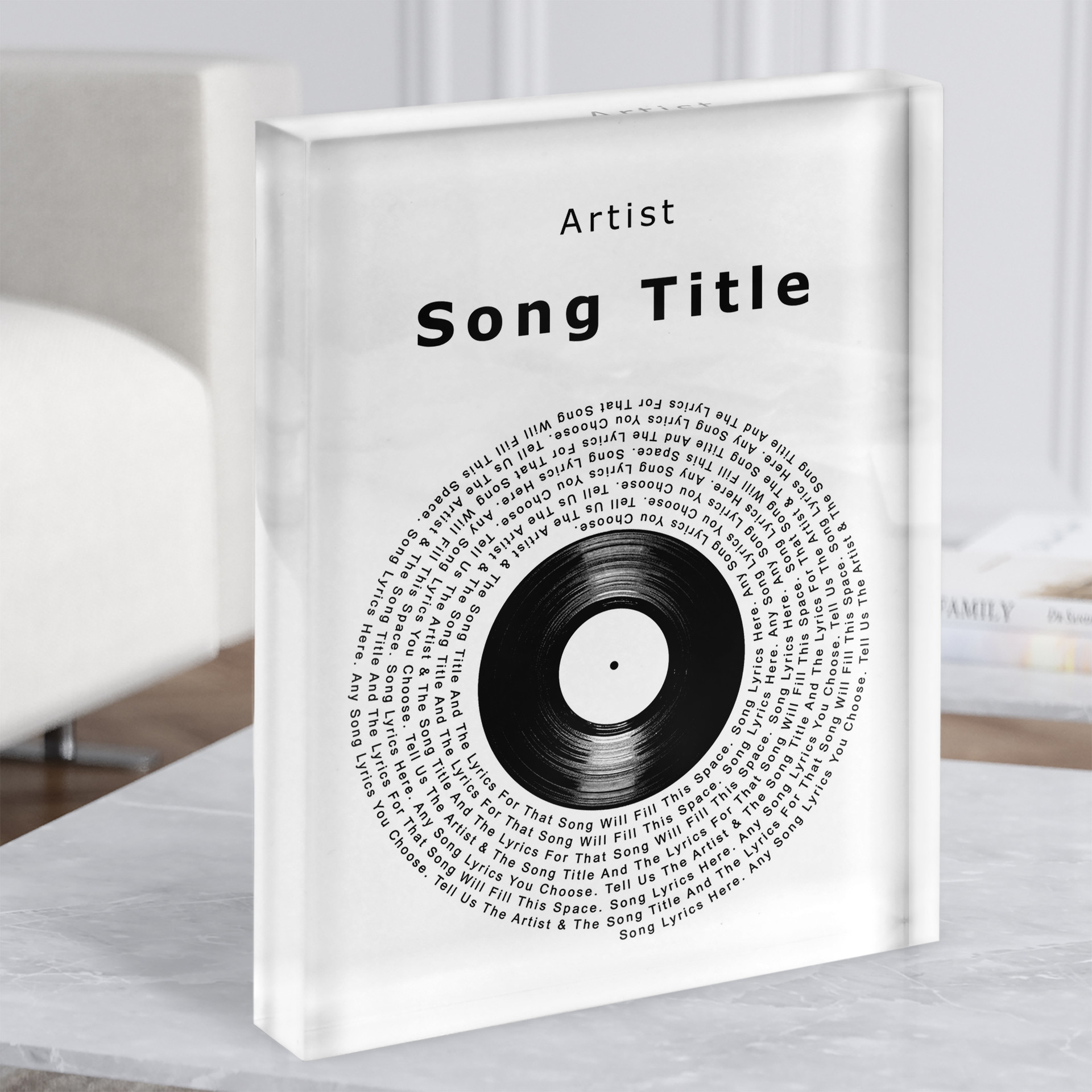 Vinyl Record Any Song Lyric Acrylic Block - Song Lyric Prints