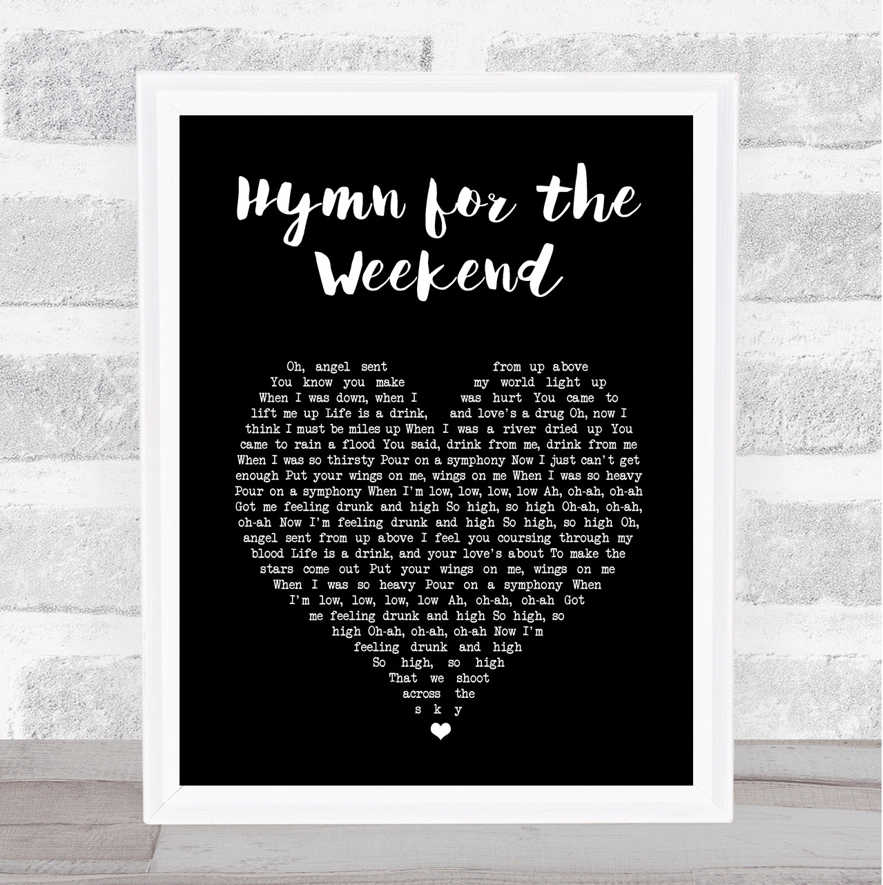 Coldplay Hymn for the Weekend Black Heart Song Lyric Wall Art Print ...