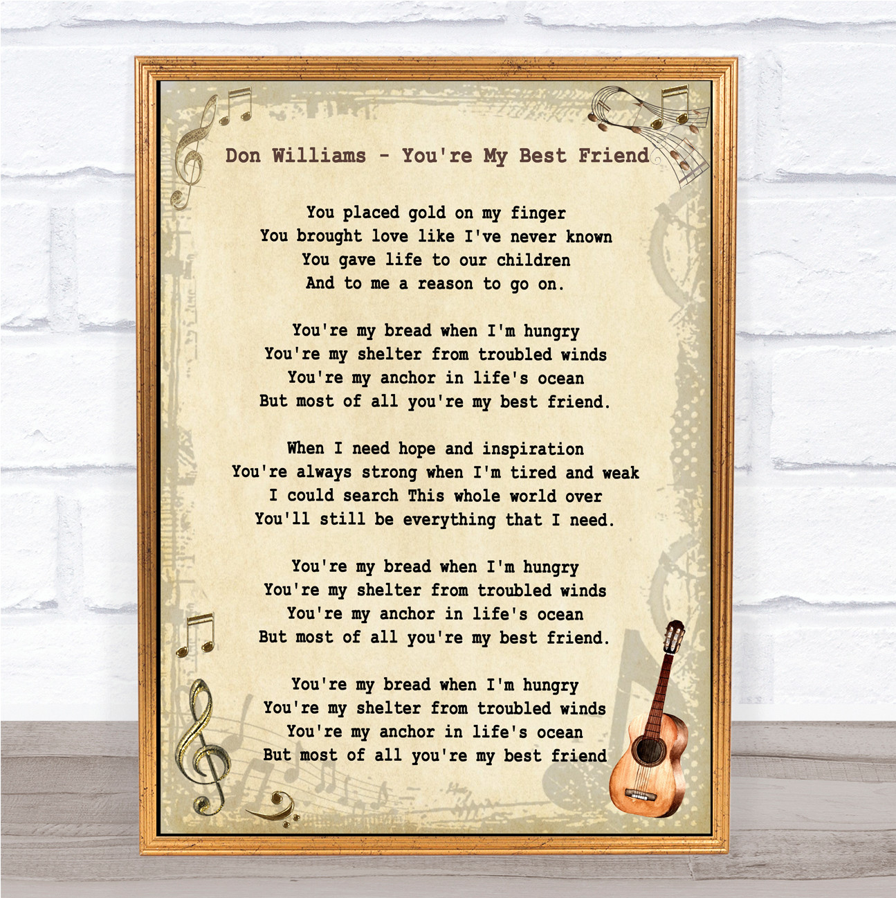Don Williams You're My Best Friend Vintage Guitar Song Lyric Print ...
