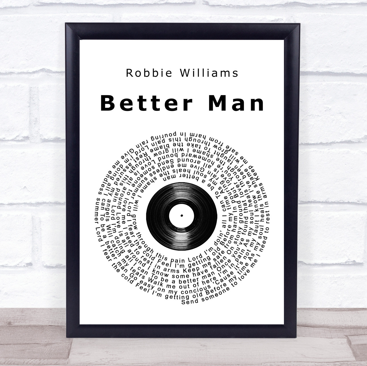 Robbie Williams Better Man Vinyl Record Song Lyric Print - Song Lyric ...