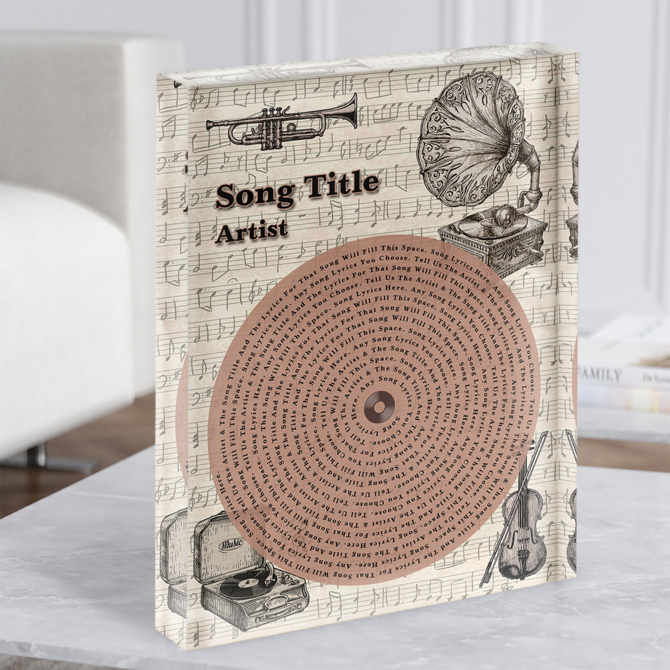 Vinyl Record Any Song Lyric Acrylic Block - SongLyricPrints.co.uk