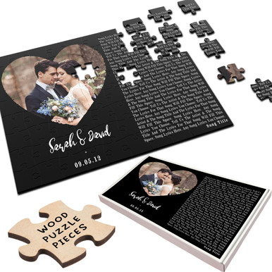 Black Script Heart Wedding Photo Any Song Lyrics Music Gift Custom ...
