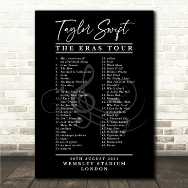 Taylor Swift - Concert Setlist Gig Poster Print Canvas Black White ...