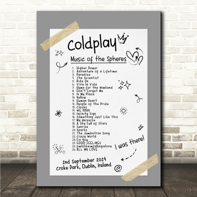 Coldplay - Concert Setlist Gig Poster Print Canvas Grey Doodle - Croke ...