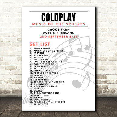Coldplay - Concert Setlist Gig Poster Print Canvas Music Notes - Croke ...