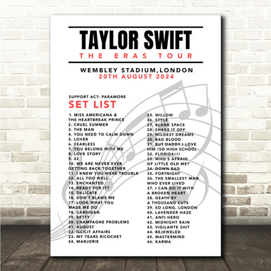 Taylor Swift - Concert Setlist Gig Poster Print Canvas Music Notes ...