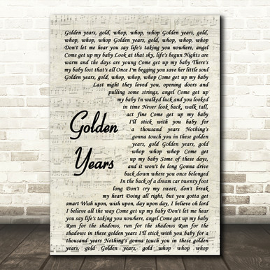 David Bowie Golden Years Song Lyric Vintage Script Quote Print - Song ...