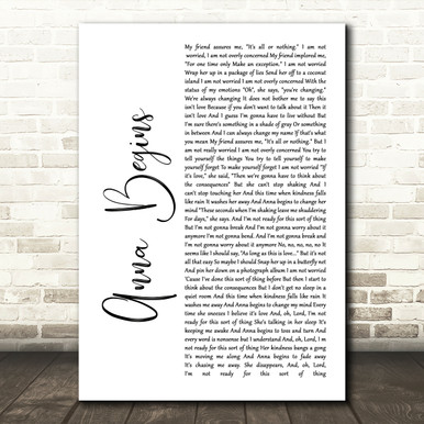 Counting Crows Anna Begins White Script Song Lyric Quote Print - Song ...