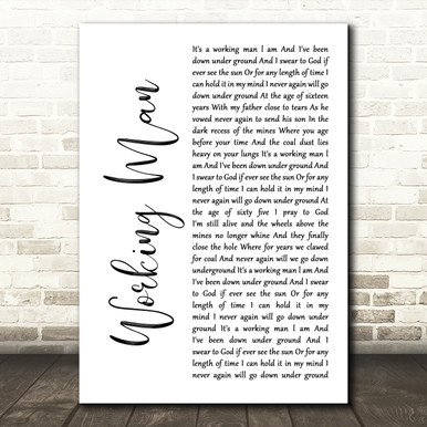 David Alexander Working Man White Script Song Lyric Art Print - Song ...