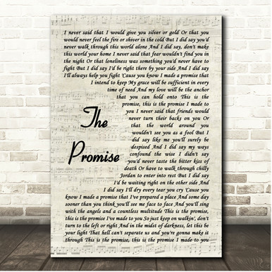 The Martins The Promise Vintage Script Song Lyric Print - Song Lyric Prints