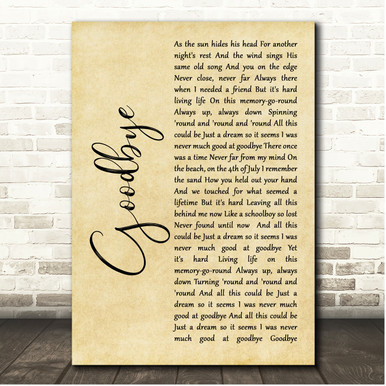Night Ranger Goodbye Rustic Script Song Lyric Print - SongLyricPrints.co.uk